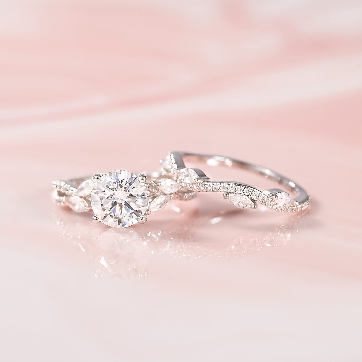 Mameloly 1.5ct Wedding Rings for Women Round Bridal Ring Sets Plated Horse Eye Cubic Zirconia Engagement Rings Twisting Infinity Pave Set Size 8