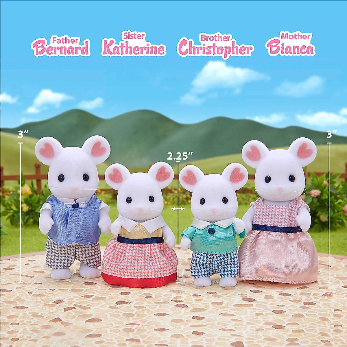 Calico Critters, Marshmallow Mouse Family, Dolls, Dollhouse Figures, Collectible Toys, 3 inches