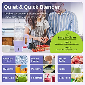 Portable Blender 33.8oz, Hioo Personal Size Blender for Shakes and Smoothies with 10 Blades, Cordless Blender BPA Free, Leakproof-Lid & Sip Spout, Juices, Baby Food, Portable Blender & Food Processor