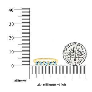 Dazzlingrock Collection Round Aquamarine Ladies 5 Stone Wedding Band Anniversary Ring in 14K Yellow Gold, Size 10