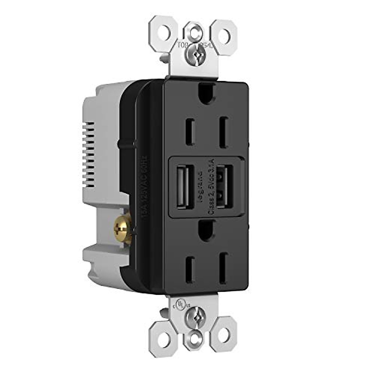 Legrand radiant 15 Amp Decorator Wall Outlet with 3.1 Amp USB Charger, BlackTM826USBBKCCV4