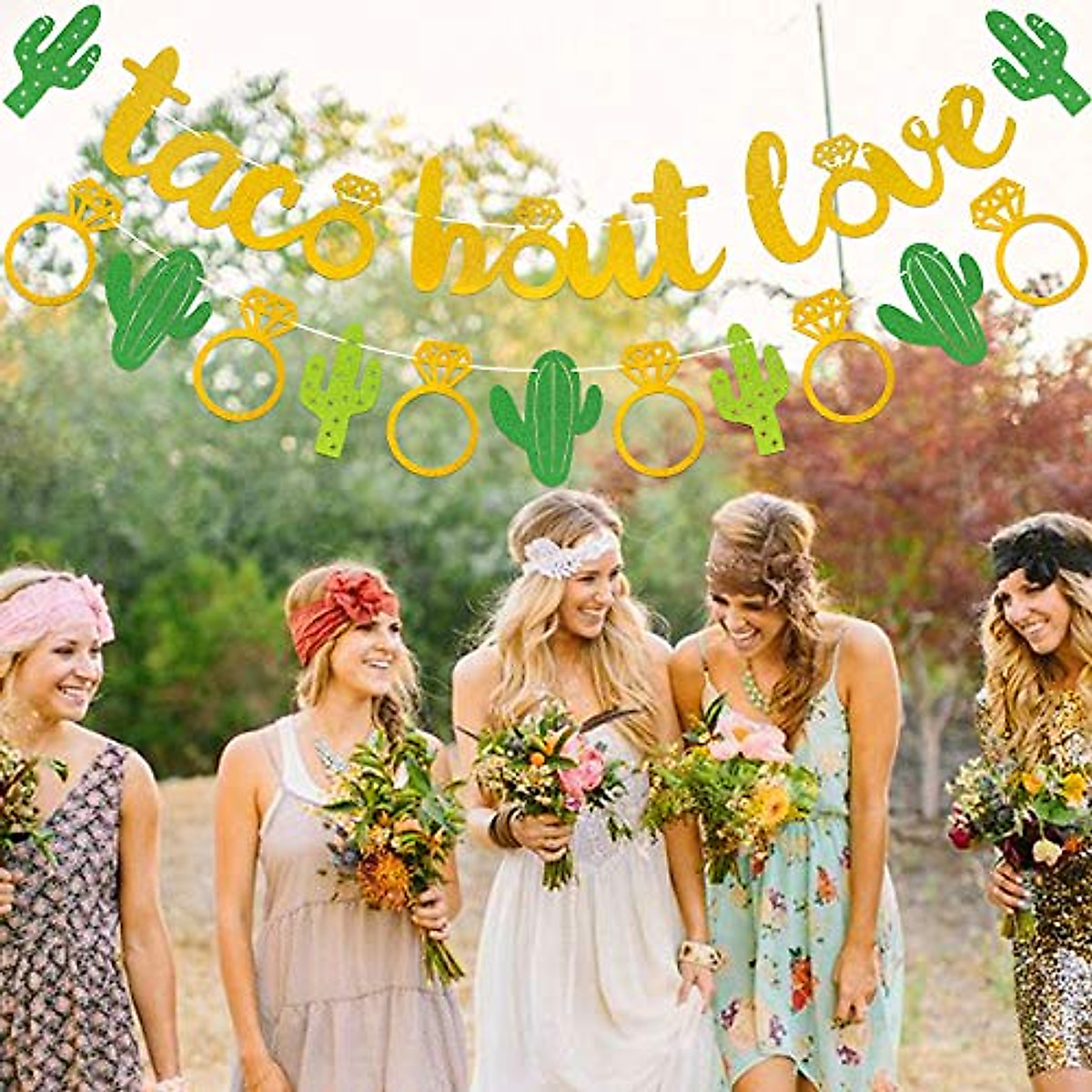 Taco Bout Love Banner Gold Glitter Bachelorette Wedding Engagement Bridal Shower Backdrop Mexican Fiesta Themed Party Supplies Decorations 2 Set