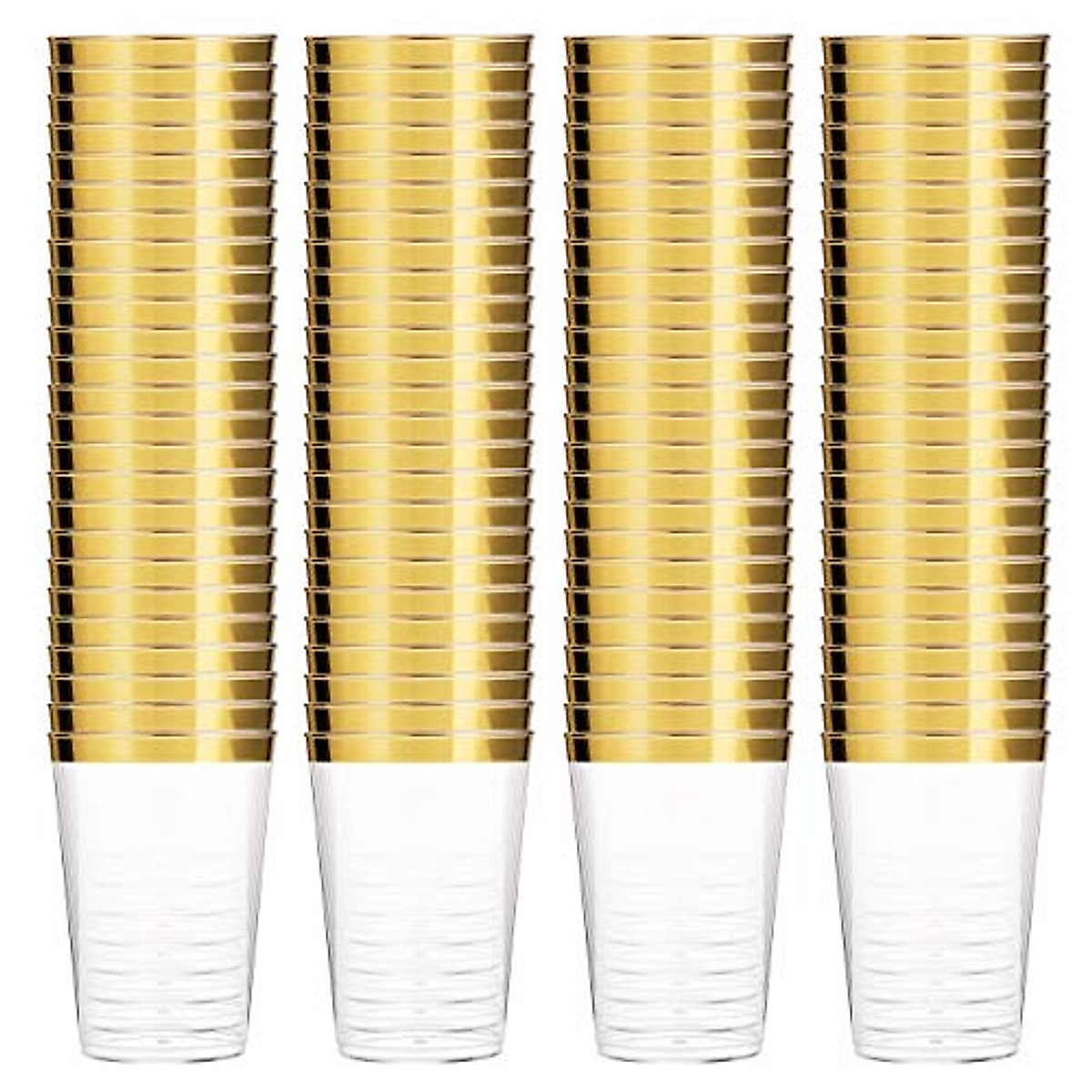 Munfix 100 Gold Plastic Cups 12 Oz Clear Plastic Cups Tumblers Gold Rimmed Cups Fancy Disposable Wedding Cups Elegant Party Cups with Gold Rim