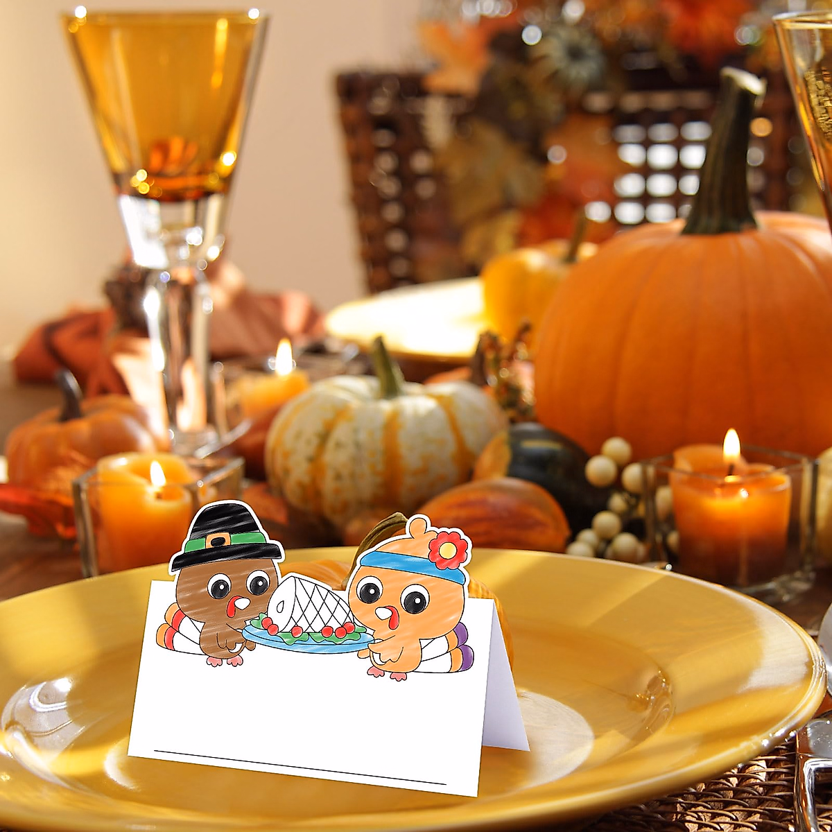 Thanksgiving Place Cards Crafts Table Settings 120PCS Color Your Own Cards Thanksgiving Crafts for Kids Table Name Place Card Fall Harvest