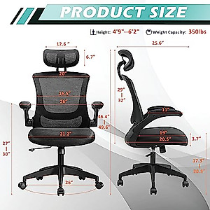 PrimeZone Home Office Desk Chair - Ergonomic Computer Chair with Adjustable Flip-Up Armrests, Tilt Function, Lumbar Support & Headrest, Task Chair for Work & Study, 350 lbs Capacity, Black