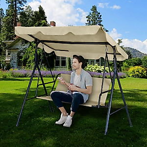 Titoy Swing Seat Replacement Swing Covers for Outdoor Patio Swing 3 Seater 600D Upgraded Thicken Oxford Waterproof Fabric Porch Swing Chair Cushion Covers (Khaki)