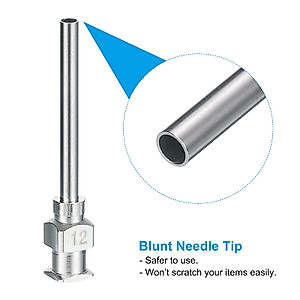 PATIKIL 12Ga x 1 Inch Stainless Steel Dispensing Needle Tips, 12Pcs Metal Glue Needle Tube Blunt Tips Luer Lock for Thick Glue Ink Lab, Silver