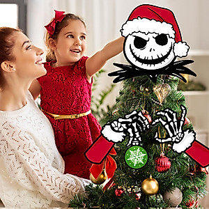 Auirre Jack Skellington Christmas Tree Topper Head Arms and Legs, Xmas Spooky Skull Decorative Tree Ornaments Decor, Funny Holiday Indoor Home Decorations Gothic Themed Party Supplies