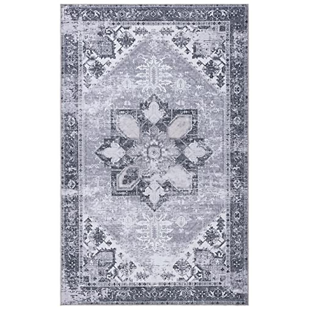 SAFAVIEH Tucson Collection Machine Washable Slip Resistant 4' x 6' Grey/Ivory TSN102F Vintage Persian Medallion Entryway Living Room Foyer Bedroom Accent Rug