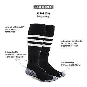 adidas 3-Stripe Hoop Soccer Socks (1-Pair) with Arch Compression for a Secure fit, Black/White, Small