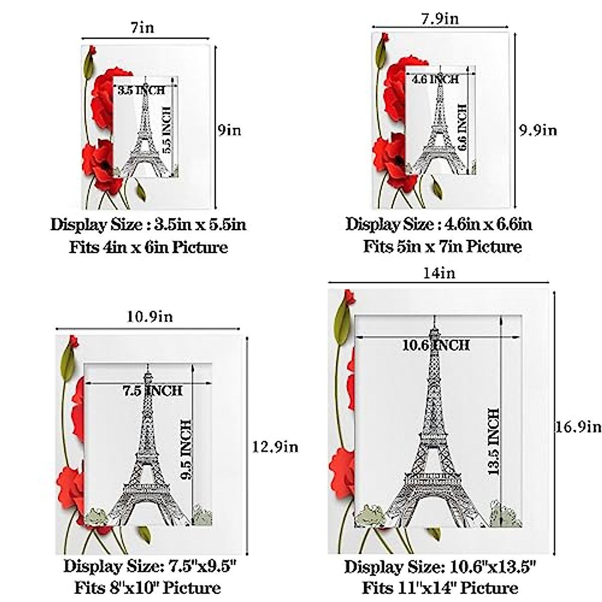 JXDXHCW 5x7 Picture Frame Red Poppy Flower Home Gallery Wall Tabletop Decor with Stand Hanging Hook for Photos Certificate Poster Collage Display-Floral Print Frame