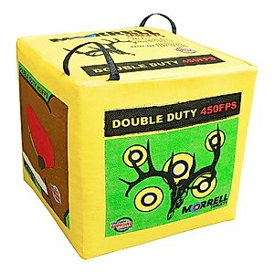 Morrell Double Duty 450 FPS Cube Field Point Archery Bag Target with Traditional Bullseyes, Nine-ball, Dartboard Game, and Deer Vitals, Yellow