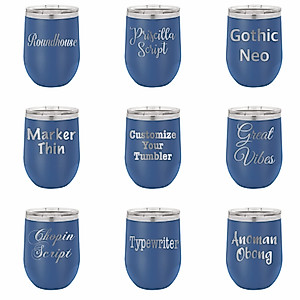 Your Name Text Engraved, Stainless Steel Tumbler, Customized cups, Double Insulated Mug Hot Cold Drink With Lid, Straw Option - 16 Different Colors (12 oz Wine, Personalize Name, Royal Blue)