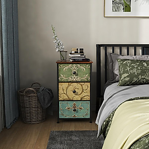 Tohomeor Small Dresser for Bedroom with Retro Flower Narrow Drawers Slim Chest of Drawers Skinny Nightstand Sofa End Table for Living Room Entryway Closet Storage (Multi, 3 Drawers)