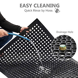 ROVSUN Rubber Floor Mat with Holes, 36''x 60'' Anti-Fatigue/Non-Slip Drainage Mat, for Industrial Kitchen Restaurant Bar Bathroom Utility Garage Pool Entry Door Mat, Indoor/Outdoor Cushion