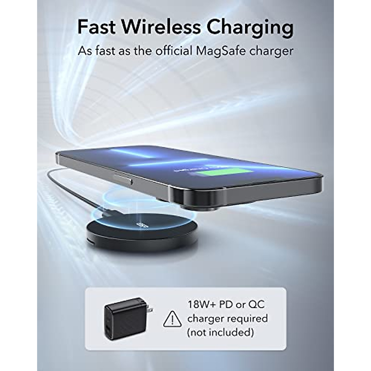 ESR HaloLock Kickstand Wireless Charger, MagSafe-Compatible Charger for iPhone 14/14 Plus/14 Pro/14 Pro Max and iPhone 13/12 Series, with 5 ft (1.5 m) Removable Cable, Adapter Not Included, Black