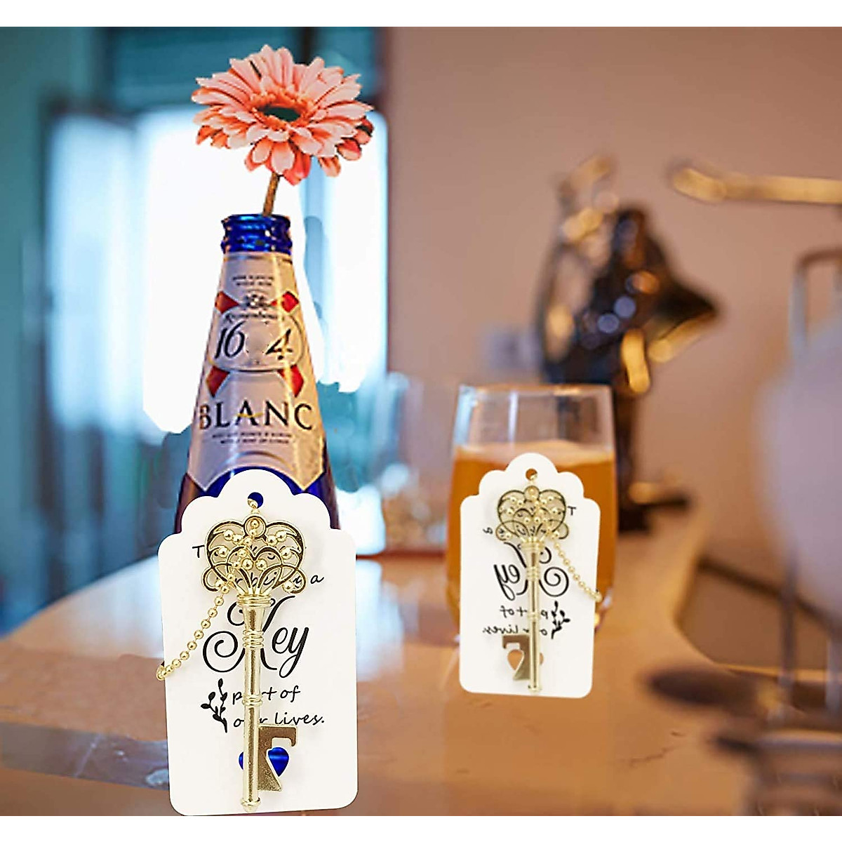 WODEGIFT 20 PCS Key Bottle Openers,Vintage Skeleton Key Bottle Opener,Wedding Favors Bottle Opener with 20Pcs Tag Cards and 20Pcs Key Chains(Gold）