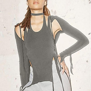 Fairy Grunge Clothes Long Sleeve Hooded Crop Top Y2k Aesthetic Clothing Cyberpunk Trendy Sexy T Shirts for Women (Gray,One Size)