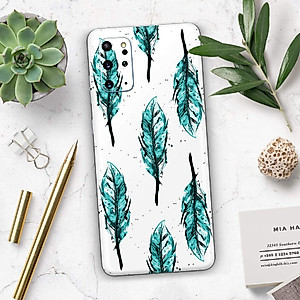 DesignSkinz Splattered Teal Watercolor Feathers Protective Vinyl Decal Wrap Skin Cover Compatible with The Samsung Galaxy S20 (Screen Trim & Back Glass Skin)