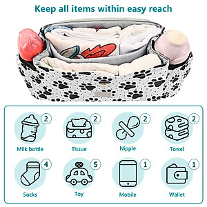 Sinestour Pet Paw Animal Stroller Organizer with Cup Holder Universal Stroller Organizer Bag Detachable Shoulder Strap Stroller Accessories for Diaper Toys Snacks Keys Fit All Baby Stroller