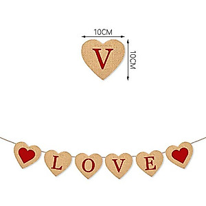 SWYOUN Burlap Love Banner with Heart for Valentines Day Wedding Party Anniversary Day Decorations Supplies