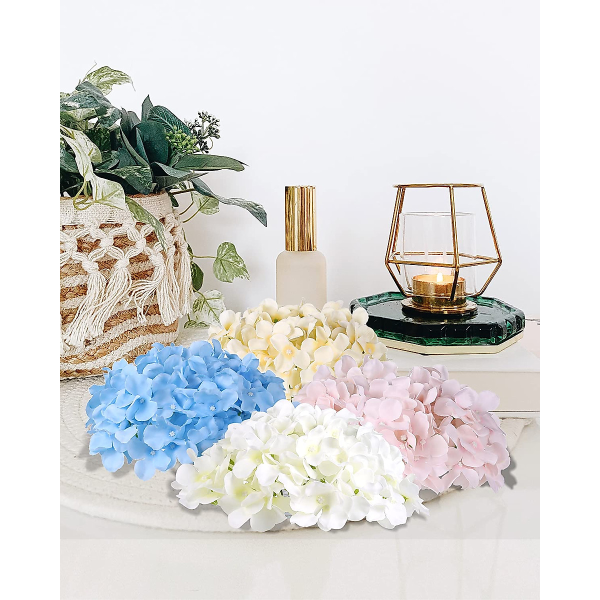 Auihiay 12 Pieces Artificial Hydrangea Flowers Silk Hydrangea Heads with Stems for Wedding Home Garden Party Decoration (Champagne)