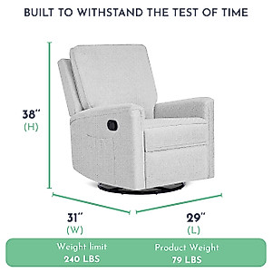 Evolur Beau Upholstered Seating Swivel, Manual, Greenguard Gold Certified, Chair, Modern Nursery Recliner, Tool-Free Assembly Glider, Morning Grey