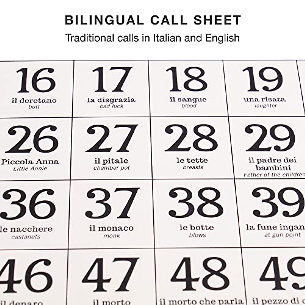 Brybelly Tombola Bingo Board Game | The Italian Game of Chance for Family, Friends and Large Parties Up to 24 Players | Includes Calling Board, 90 Tombolini Tiles, 24 Double-Sided Cards and 360 Chips