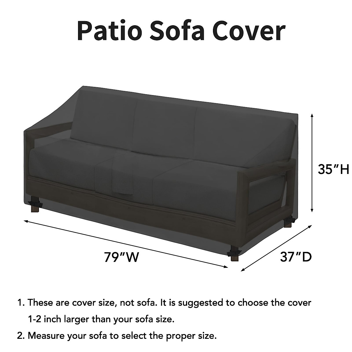 Easy-Going Waterproof Patio Sofa Cover UV Resistant 3 Seater Outdoor Sofa Cover Weatherproof Lawn Patio Furniture Cover with Tape Sealed Seam (79Wx37Dx35H inch, Black)