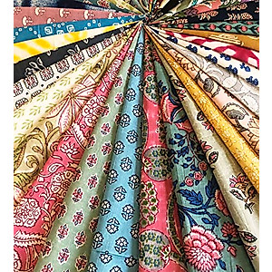 Craftbot 100% Cotton Lightweight Thin & Soft Indian Block Print Fabric Squares -50pc- 8x8" for Craft