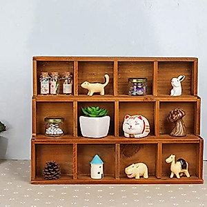 NUOBESTY Wooden Freestanding Wall Mounted Shadow Box Display Shelf Stair Step Case Vintage Shelving Box Unit Cabinet Organizer for Doll Figurines Pot 37. 8x27. 8x14. 2cm