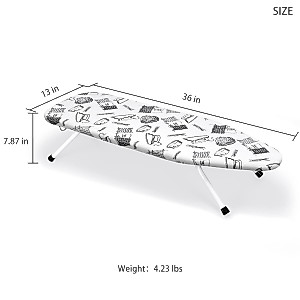Duwee 13"x36"Table top Ironing Board with Thicken Felt Padding, Heat Resistant Cover,Stainless Steel Hook,Extra Long Ironing Area