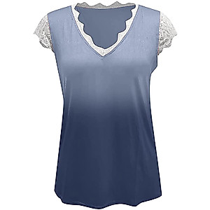 Bravetoshop Women's Tank Tops V Neck Lace Trim Vest Blouse Loose Fit Sleeveless Casual Tee Shirts (Dark Blue,XXL)