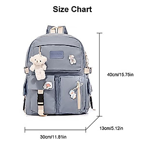 Kawaii Kids Backpacks for Girls with Cute Bear Accessories, Teen Laptop Backpack for Back to School Supplies Student Bookbag(Blue)