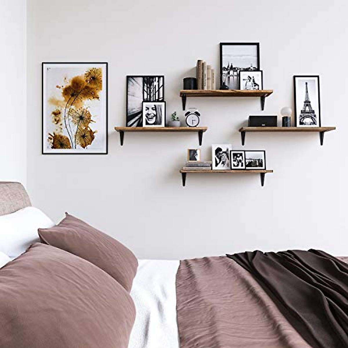 Wallniture Arras Floating Shelves Wall Mounted, Wall Shelves for Bedroom Decor, Floating Book Shelves for Wall, 24" Wall Shelf for Living Room & Bathroom, Floating Shelf for Kitchen, Set of 4 Burnt