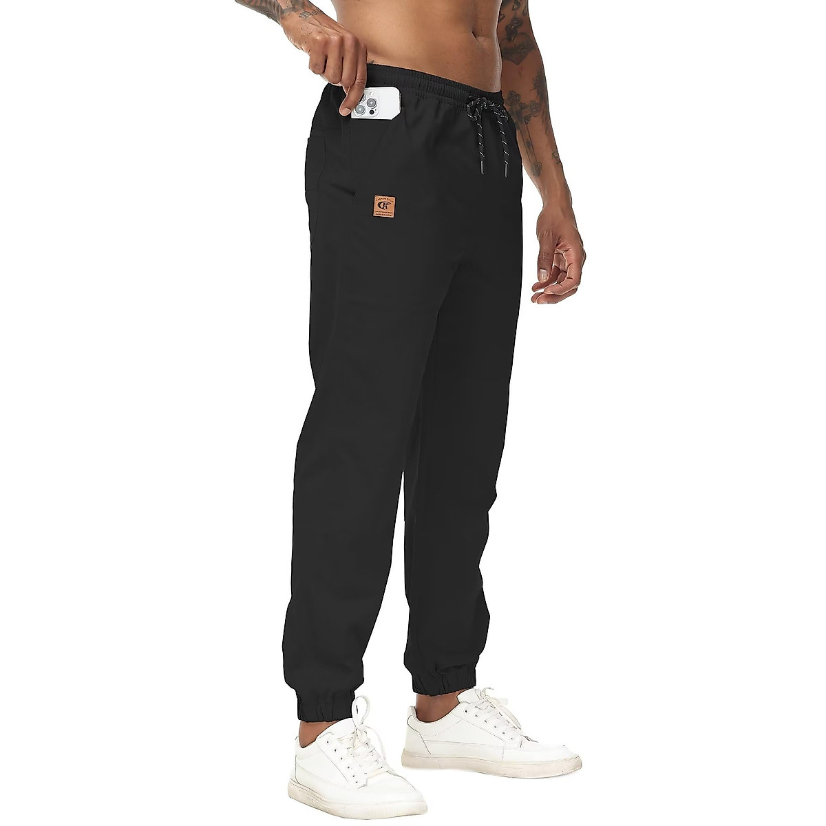 Tyhengta Mens Casual Joggers Pants Elastic Waist Drawstring Chino Jogging Sweatpants for Men Black Large