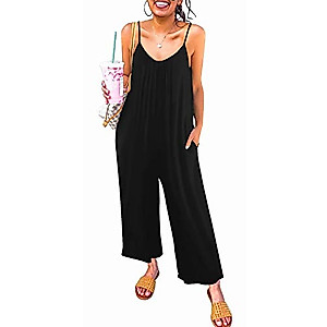 snugwind Womens Casual Sleeveless Strap Loose Adjustable Jumpsuits Stretchy Long Pants Romper with Pockets X-Large Black