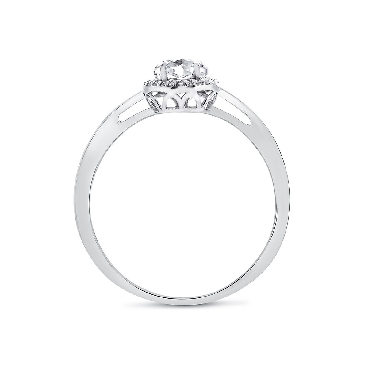 FJC Finejewelers 10k White Gold Heart Shaped Created Blue Sapphire with White Topaz accent stones Halo Ring Size 5