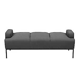 Iconic Home Carmel Bench Pebble Grain PU Leather Ottoman with Metal Frame, Grey