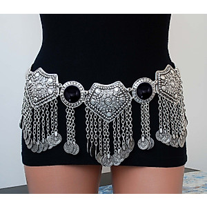 Idealway Vintage Turkish Gypsy Alloy Coin Belly Body Chain Waist Chain Beach Bohemian Festival Body Coin Belt Belly Jewelry for Women … (Body chain black)