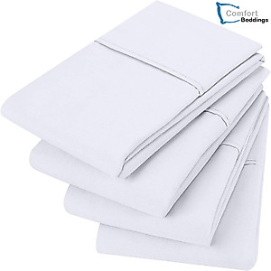 Comfort Beddings Queen Pillow Cases Set of 4 White 100% Organic Cotton 600 Thread Count Premium White Cotton Pillowcases, Queen Pillowcase Pillow Covers, 20 x 30 inch