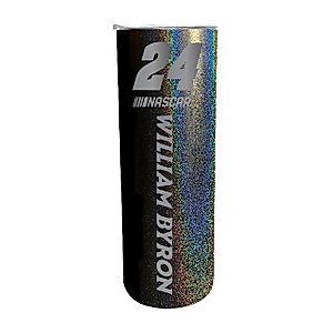 R and R Imports NASCAR #24 William Byron 20 oz Insulated Stainless Steel Skinny Tumbler Rainbow Glitter Black