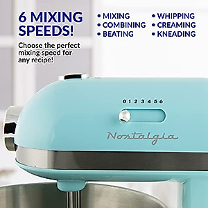 Nostalgia Classic Retro Professional 3.5 Qt Stand Mixer with Tilt Head and Stainless Steel Bowl, Six-Speed, Includes Dough Hooks and Beaters, Aqua