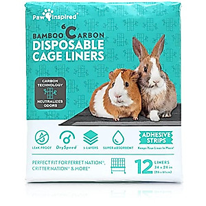 Paw Inspired Disposable Guinea Pig Cage Liners | Bamboo Charcoal Odor Controlling | Super Absorbent Liners Pee Pads for Ferrets, Rabbits, Hamsters, and Small Animals (34x24 (Critter Nation) -12 ct)