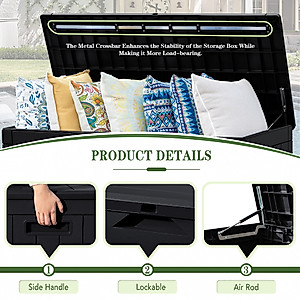 Greesum 100 Gallon Resin Patio Storage Box for Garden Tools, Outdoor Furniture Cushions, Pool Supplies, Black