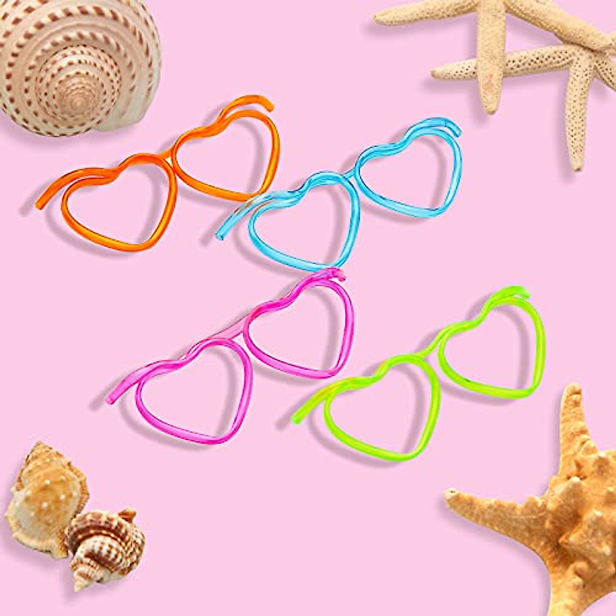 8PCS Silly Straw Glasses, Reusable Fun Loop Drinking Straw Eye Glasses, Novelty Eyeglasses Straw for Party Annual Meeting Parties Birthday (4 Colors Heart)