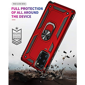 Military Grade Drop Impact for Samsung Galaxy Note 20 Case Note 20 5G Case 360 Metal Rotating Ring Kickstand Holder Armor Heavy Duty Shockproof Case for Galaxy Note 20 5G Phone Case (Red)