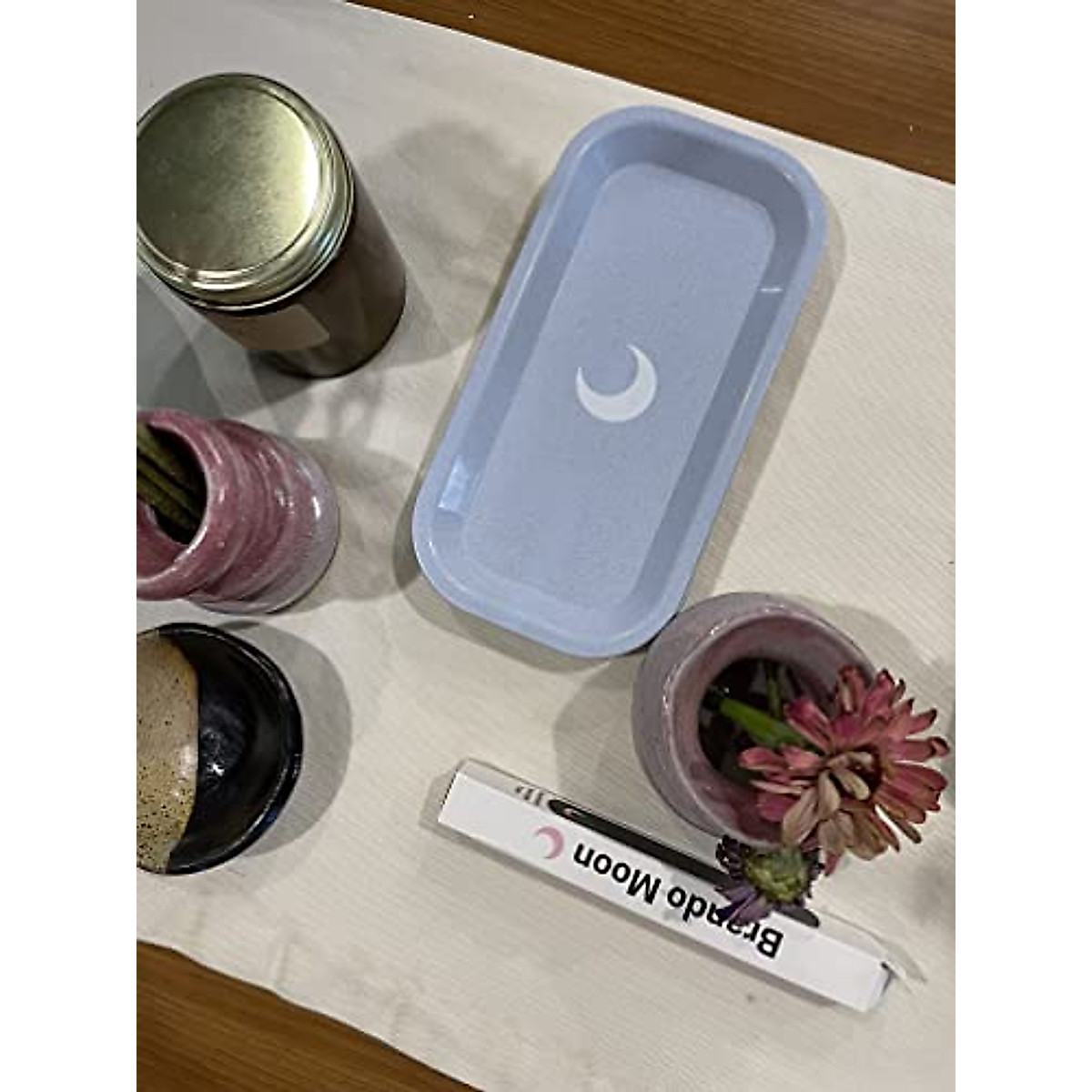 Brando Moon Small Rolling Tray - Blue Lightweight Plant Based Tray - Made from Plants - Low Carbon Kitchen Tool - Curved Edges and Smooth Surface - Travel Size 8 x 4.1 inches
