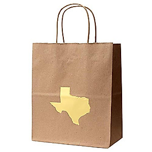 6 Texas Gift Bag with Gold Foil State of Texas Shape Kraft Gift Bag Cub Size 8 x 4 3/4 x 10 1/4 Inches