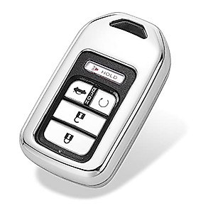 Royalfox upgrated 3 4 5 6 7 Buttons 3D Bling Diamond Crystals Smart Remote Key Fob case Cover for Honda Jade HR-V CR-V Accord Crider Vezel Civic Spirior Elysion Fit City Crosstour Keychain (Silver)